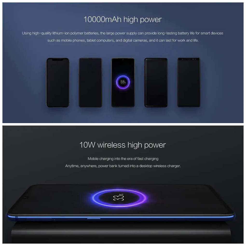 Xiaomi PLM11ZM Power Bank 10000mAh Fast Wireless Charger with USB Type ...